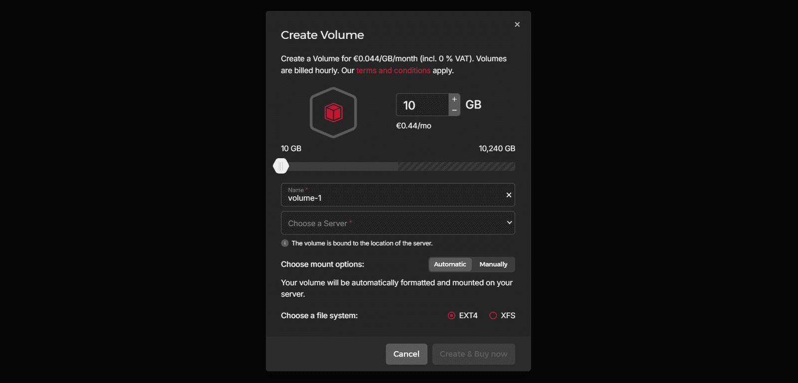 Creating a Volume - Hetzner Docs