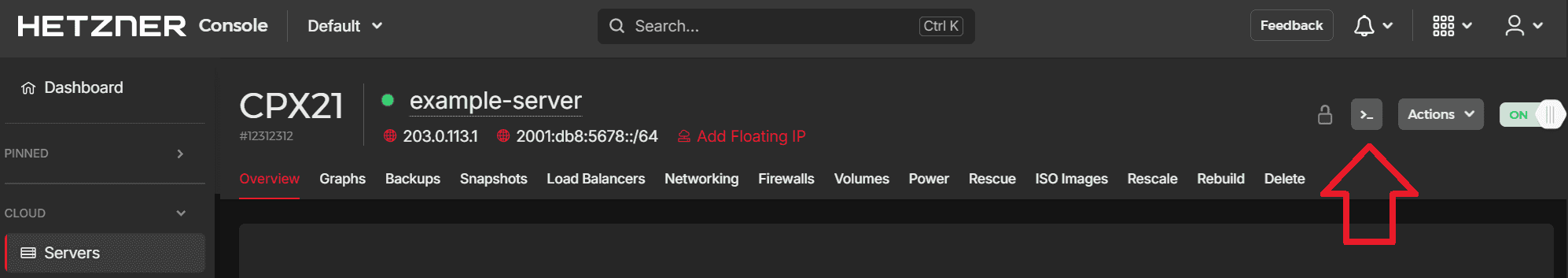 Using the console - Hetzner Docs