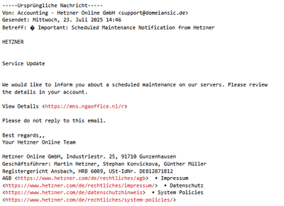 Phishing email collection - Hetzner Docs