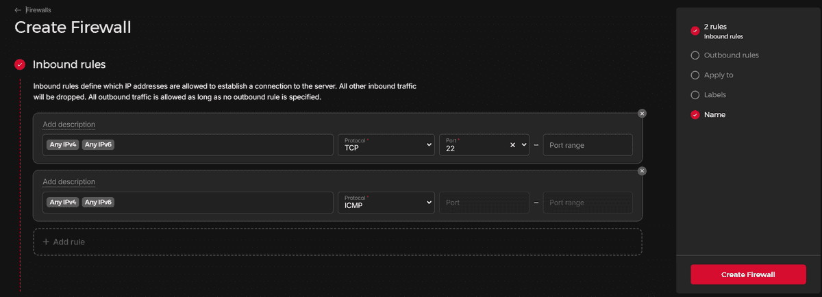 Creating a Firewall - Hetzner Docs