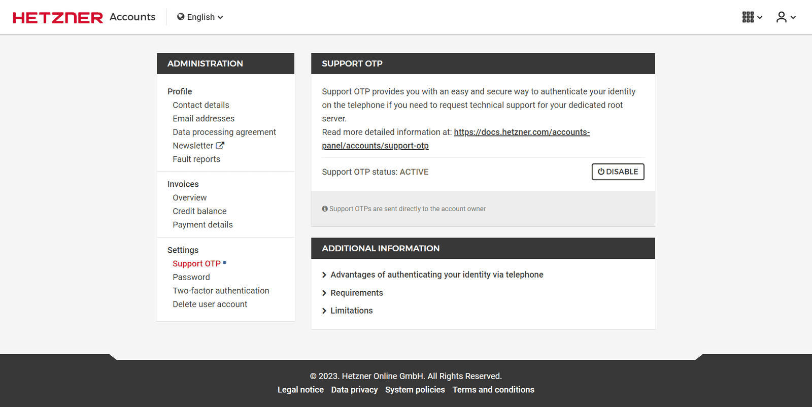 Support OTP - Hetzner Docs