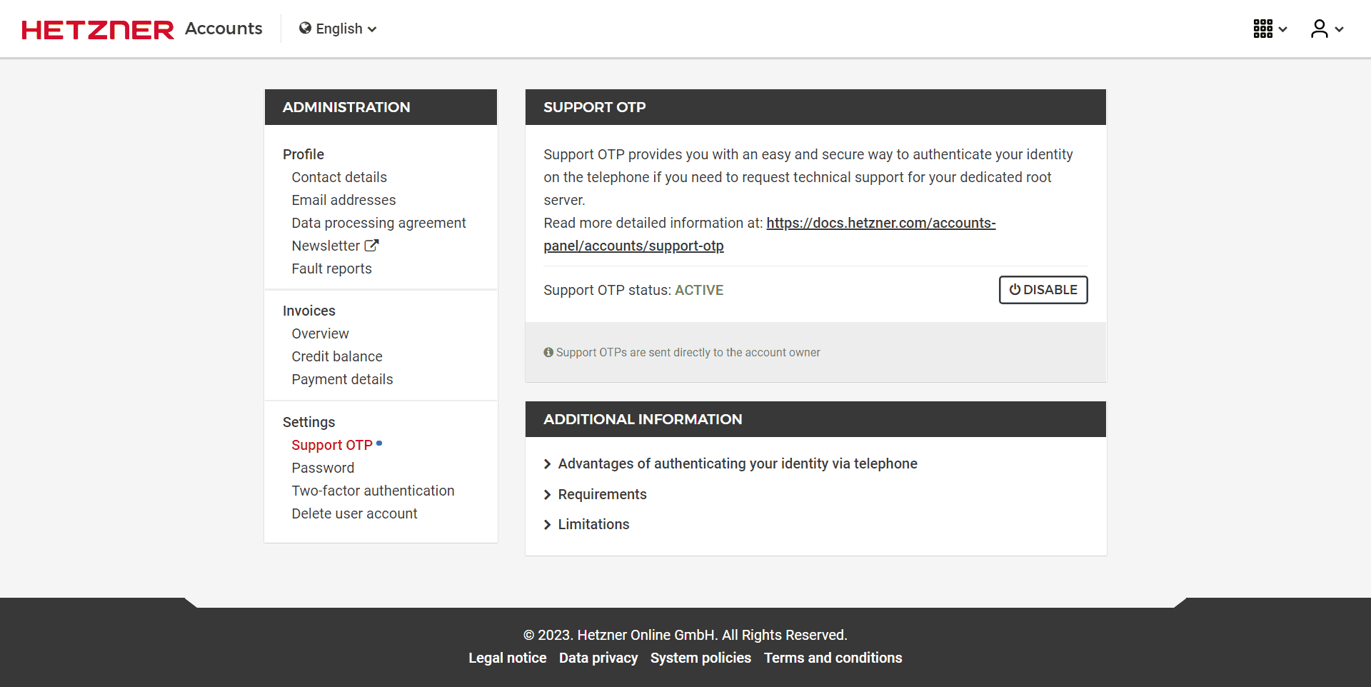 Support OTP - Hetzner Docs