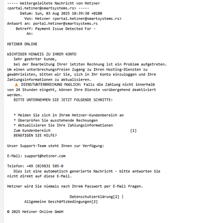 Phishing E-Mail-Sammlung - Hetzner Docs