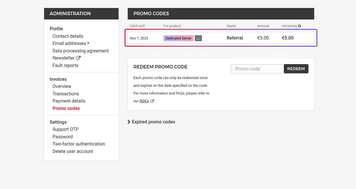 Promo codes on your Hetzner account - Hetzner Docs