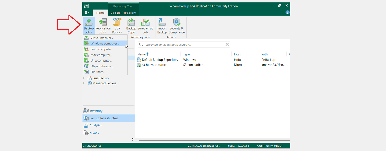 Veeam einrichten - Hetzner Docs